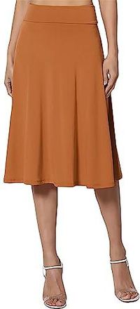 Generic Jupes mi-longues pour femme - Taille élastique - Taille élastique - Couleur basique - Polyvalente - Extensible - Évasée - Décontractée - Jupe de trava