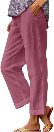 Generic Pantalon d&eacute;t&eacute; 7/8 pour femme - L&eacute;ger - Avec cordon de serrage et poches - Pantalon en coton et lin - Pantalon &eacute;l&eacute;gant et a&eacute;r&eacute; - D&eacute;contract&eacute; - Conforta