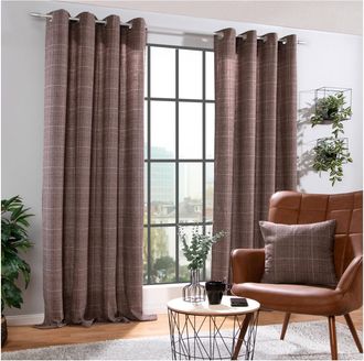 Heimtexland &Ouml;senschal Cosy mit Woll-Charakter Blickdicht Tartan kariert HxB 240x135 Vorhang Schotten-Karo Deko Gardine Typ899 rot-braun