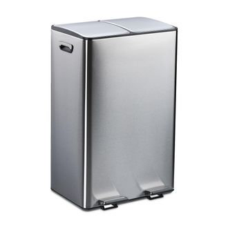 Relaxdays M&uuml;lleimer, 2 F&auml;cher, je 30 l, entnehmbare Inneneimer, Fu&szlig;pedal, K&uuml;che, Tretm&uuml;lleimer, Eisen, Silber/schwarz