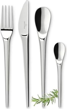 Villeroy & Boch Newmoon Ménagère Couverts 24 Pièces Pour 6 Personnes Stainless Steel, Garanti Lave-Vaisselle, Ensemble Couvert, Set De Couverts De Table, Couverts Ino