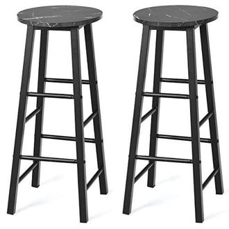 Giantex Lot de 2 tabourets de bar de style rustique en marbre imitation marbre avec assise ronde et pieds carrés, tabourets vintage avec repose-pieds pour sal