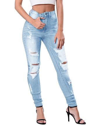 Fengbay Skinny Jeans Damen Stretch High Waist Zerrissene Streetwear Damenjeans Po-Lift Mode Hosen Jeans