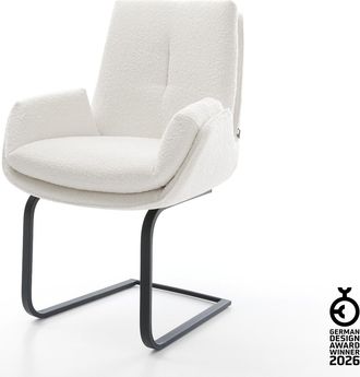 DELIFE Freischwinger Clea-Flex Boucl&eacute; Creme-Wei&szlig; Freischwinger flach Schwarz, Esszimmerst&uuml;hle