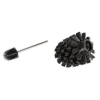 WENKO Toilettenbürste mit Silikon Bürstenkopf, Anti-Haft-Wirkung, auswechselbarer Bürstenkopf Ø 7,5 cm, rostfreier Edelstahlstiel, Silber/Schwarz