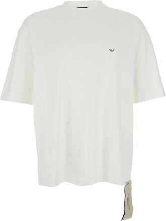 Emporio Armani Homme, Tops, Blanc, Taille: XS Logo Stampato Fronte E Retro