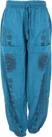 Guru Shop Yogahose, Unisex-Baumwoll-Goa-Hose mit Druck - Blau, Herren, Baumwolle, Size:XL