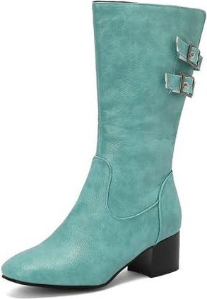Generic Bottes d&eacute;quitation mi-mollet &agrave; bout carr&eacute; et fermeture &eacute;clair lat&eacute;rale pour femme, Vert, 40.5 EU