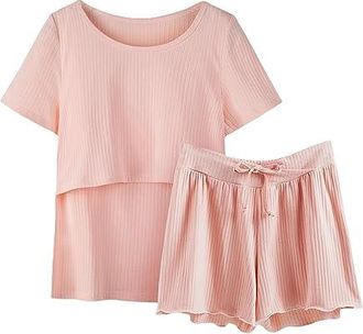 Generic HUOQI Pyjamas Manches Vêtements de Nuit Allaitement Femmes Chemise et Ensemble T Bébé Maternité Tops Short Maternité Sommeil Vêtements de Nuit pour Fe