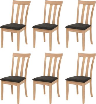 Hhg Set 6x Sedie Cucina Sala Soggiorno Hhg-451 Legno Massello, Struttura Naturale Cuscino Nero
