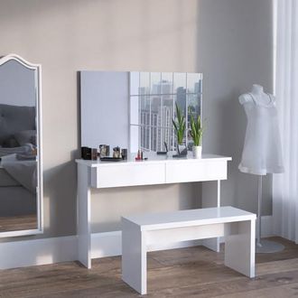 Vicco Coiffeuse Azur, Blanc, 120 cm sans Miroir, avec Banc