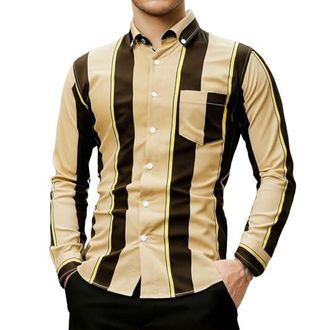 Generic Chemises daffaires fines pour homme, chemise habill&eacute;e grande taille, chemises &agrave; rayures verticales, chemise &agrave; manches longues, col &agrave; revers, hauts bou