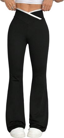 SOLY HUX Damen Hosen Lang Schlaghose Asymmetrische Taille Jogginghose Strechy Freizeithose Einfarbig Stoffhose Herbst Outfit Schwarz L