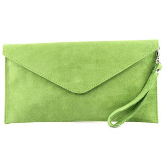 modamoda.de T106 Damen Wildleder Rauleder Clutch Umh&auml;ngetasche Abendtasche handmade in Italy, Farbe:Hellgr&uuml;n