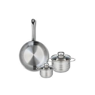 Fackelmann ELO 9869650 Batterie de cuisine 3 pi&egrave;ces, Ensemble de 1 Po&ecirc;le de cuisson 28 cm et 2 faitouts 12 et 16 cm Elo Profi Brillant, inox, induction