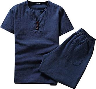 Generic Pyjama court pour homme - Col court - Haut &agrave; manches courtes - Printemps - &Eacute;t&eacute; - Loisirs - Fermeture &eacute;clair - Respirant - Absorbant - Short &agrave; manches 