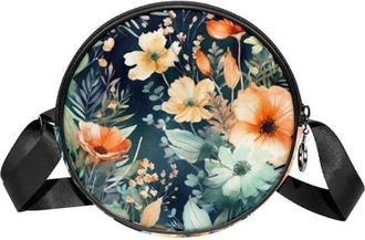 Generic Petit sac &agrave; bandouli&egrave;re rond pour femme, motif floral avec fermeture &eacute;clair, bretelles r&eacute;glables, style d&eacute;contract&eacute;, pour femmes et filles