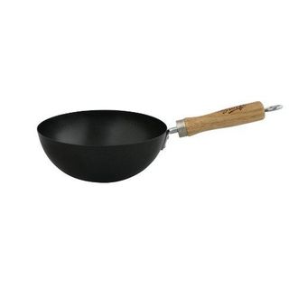 Dexam antihaftbeschichteter Wok aus Karbonstahl mit Holzgriff, 20 cm