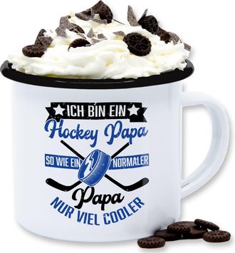 Shirtracer Emaille Tasse Blechtasse - Geschenk zum Vatertag - Ich bin ein Hockey Papa - So wie ein normaler Papa nur viel cooler - schwarz/blau - 300 ml - Weiß S