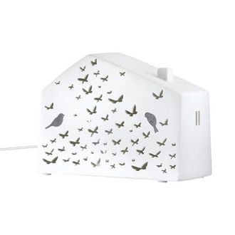 Gilde Tischleuchte Vogelhaus aus Porzellan - matt wei&szlig; - Hausform - H&ouml;he 14cm x Breite 19cm - Prickellampe