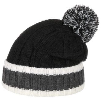 LIPODO Tricolour Bommelm&uuml;tze Damen Herren Gestreift W&auml;rmeisolierendes Fleecefutter Ohrenschutz Rippstrick Herbst Winter schwarz One Size