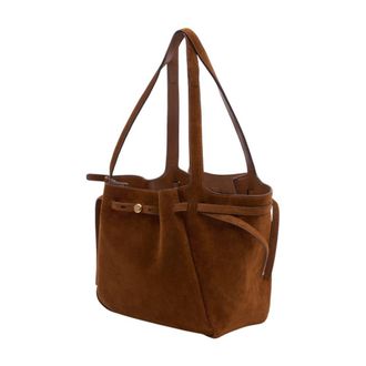 Tory Burch Womens Romy Shopper Bag Leather Brown Calfskin Totes-shopping-bags