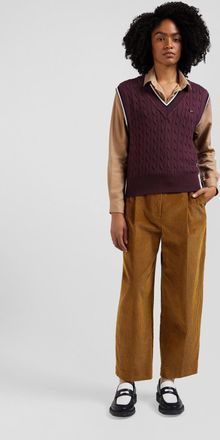 Eden Park Pull Col V Sans Manches En Coton Torsad&eacute; Bordeaux Coupe Relaxed
