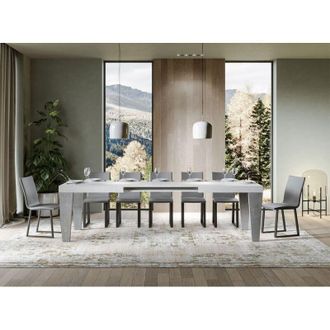 Les Tendances Table extensible blanche et pieds gris b&eacute;ton 6 &agrave; 12 personnes Kristo L 180 &agrave; 284cm-Support 4 pieds