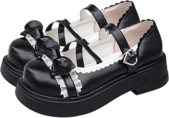 Soimiss AKOOSY Chaussures Lolita Femme Noires Cuir PU avec Noeud &Eacute;l&eacute;gant Bout Rond Confortable Style Bride pour Jeunes Filles et Femmes