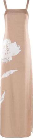 Nenette Femme, Robes, Brun, Taille: 40 FR Robe Maxi Satin&eacute;e &agrave; Col Carr&eacute;