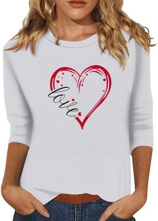 Generic 2026 Chemise de Saint-Valentin &agrave; manches 3/4 pour femme &eacute;l&eacute;gante et tendance, gris clair, XXL