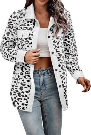 Generic Vestes pour femmes, chemises boutonn&eacute;es &agrave; manches longues, manteaux surdimensionn&eacute;s &agrave; imprim&eacute; l&eacute;opard avec poches 2026, blanc, XXL