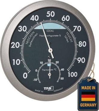 TFA Dostmann Analoges Thermo-Hygrometer, Temperatur, Luftfeuchtigkeit, gesundes Raumklima, mit Komfortzonen, L 120 x B 37 (68) x H 120 mm