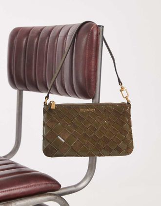 Michael Kors Jet Set gewebte Schultertasche in Loden-Gr&uuml;n
