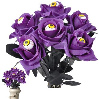 Generic Gothic Rosenstrauß - Herzstück für Halloween, künstliches Arrangement, faltbar, gruseliger Augapfel-Akzent, dekoratives Display | Einzigartige künstli