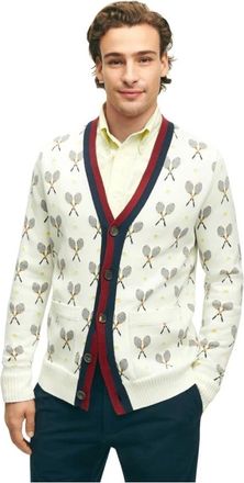 Brooks Brothers Homme, Pulls, Beige, Taille: XS Supima coton Racquet motif Cardigan