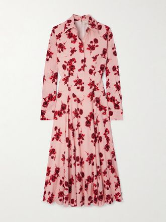 Emilia Wickstead Robe-chemise Midi En Coton M&eacute;lang&eacute; &Agrave; Imprim&eacute; Fleuri Et &Agrave; Plis Jancine - Rose