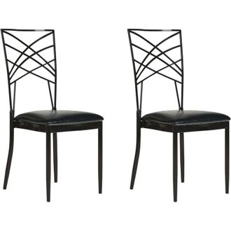 Beliani Lot de 2 Chaises de Salle &agrave; Manger en M&eacute;tal Noir et Assise Cuir PU Blanc Girard