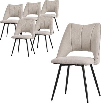 ML Design ML-Design Esszimmerst&uuml;hle 6er Set Beige, Wohnzimmerst&uuml;hle aus Stoffbezug mit schwarzen Metallbeinen, K&uuml;chenst&uuml;hle mit R&uuml;ckenlehne, Polsterst&uuml;hle f&uuml;r E