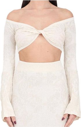 Akep Femme, Tops, Beige, Taille: 38 FR Knot-Front Cropped Top