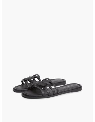 Tommy Hilfiger Leder-Pantoletten in Schwarz mit Logoriemen