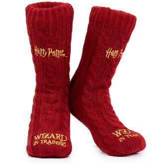 Harry Potter Socken Damen mit Kuschel Fleece und rutschfesten ABS Stopper Noppen (Burgund)