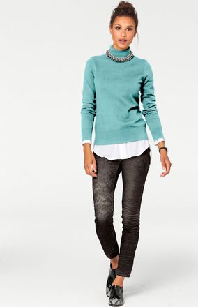 Heine Rollkragenpullover HEINE Rollkragen-Pullover, Damen, Gr. 34, blau (aqua), 100% Baumwolle, unifarben, Pullover Rollkragenpullover, Topseller