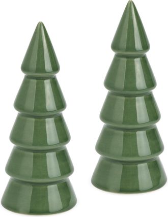 Matches 21 Keramik Winter Dekofiguren Set Tannenbaum grün 13 cm - Weihnachtsdeko für Innen im Scandi-Stil