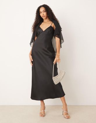 Asos Robe longue &agrave; cape en satin - Noir