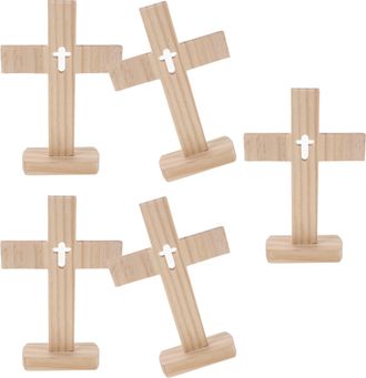 Lurrose 5 St&uuml;ck Holzkreuze aus Kiefernholz Handgefertigte Tischkreuze f&uuml;r Altar Kirche und Gebetsraum Tragbare Religi&ouml;se Kreuzdekoration f&uuml;r Zuhause und Festl