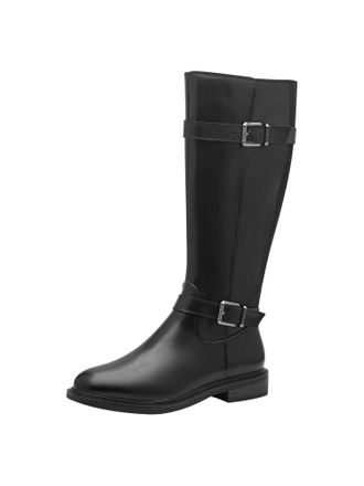 Marco Tozzi Damen Hohe Stiefel ohne Absatz aus Leder mit Schnallen, Schwarz (Black), 40 EU