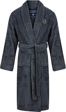 Tokyo Laundry Sandhurst Textured Soft Fleece Dressing Gown with Tie Waist in Navy & Grey - Tokyo Laundry - L