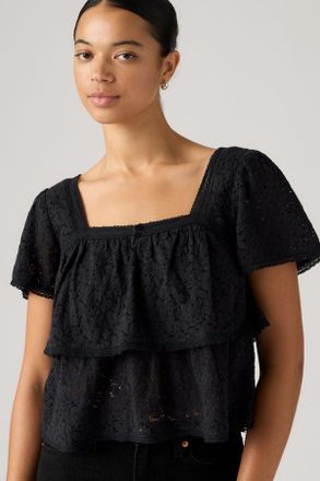 Levi's Dom Kurzarm-Spitzenbluse - Damen - Schwarz / Schwarz