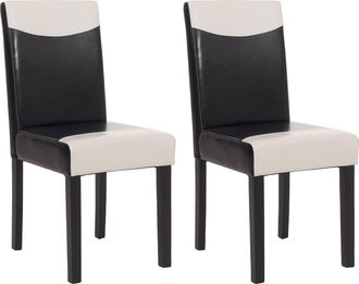 Mendler 2er-Set Esszimmerstuhl Stuhl K&uuml;chenstuhl Littau - Kunstleder, schwarz-wei&szlig;, dunkle Beine